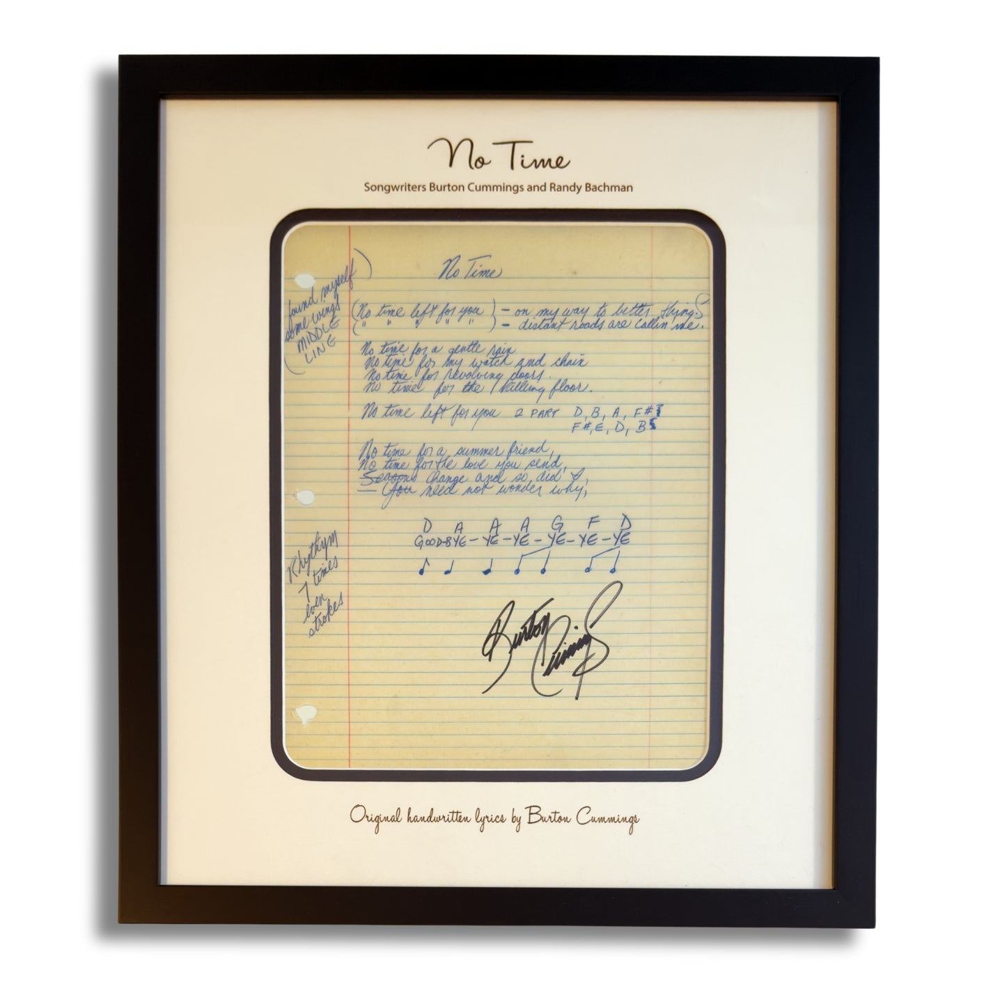 "No Time" Replica Handwritten Lyrics – Burton Cummings Store